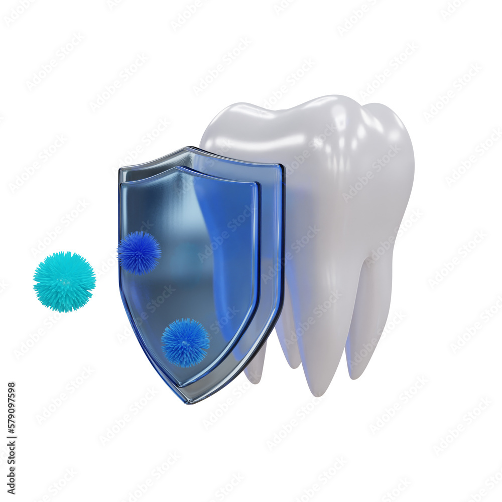 Tooth with shield isolated on transparent background. Virus protection ...