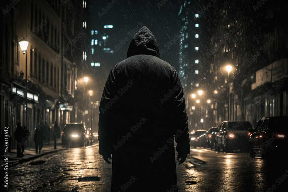 a mysterious stranger in the night city, created by a neural network ...