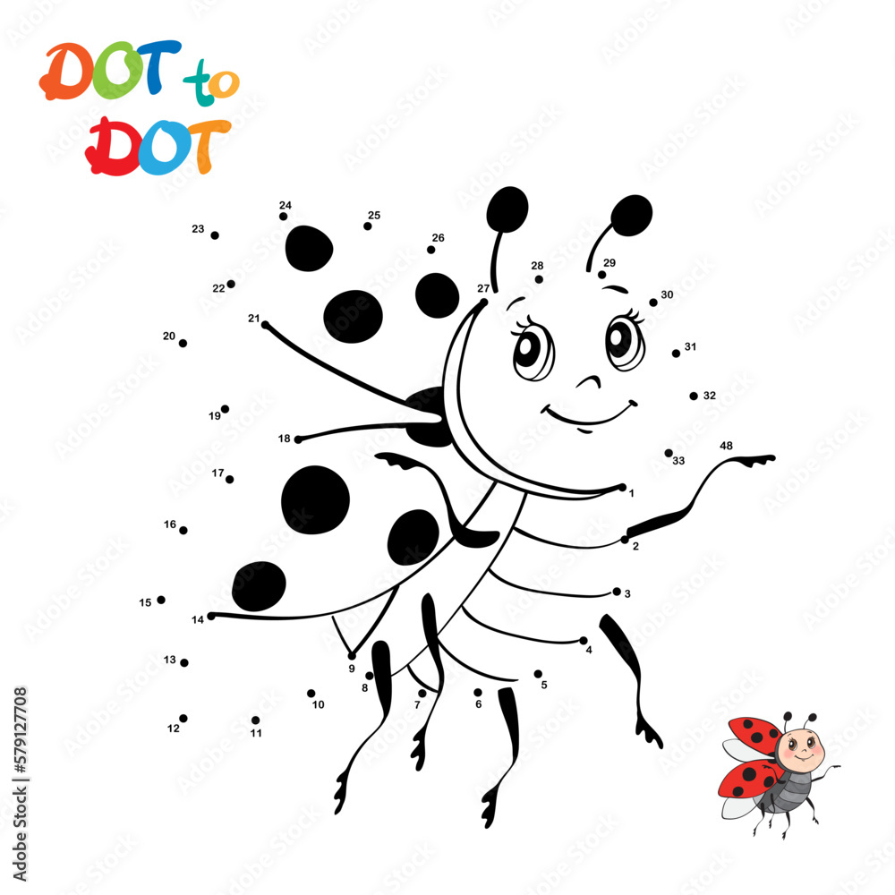 Connect The Dots and Draw Cute Cartoon ladybug. Educational Game for ...