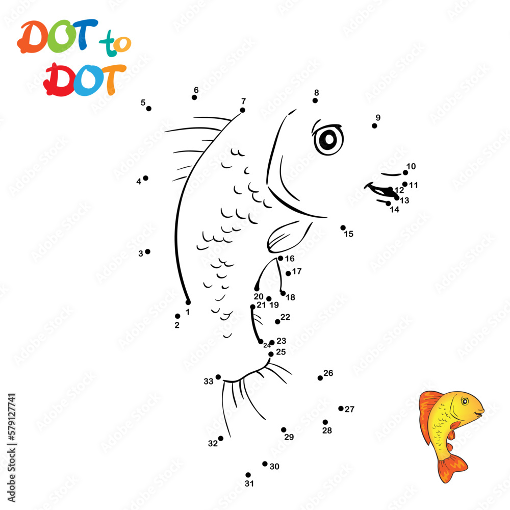 Connect The Dots and Draw Cute Cartoon fish. Educational Game for Kids ...