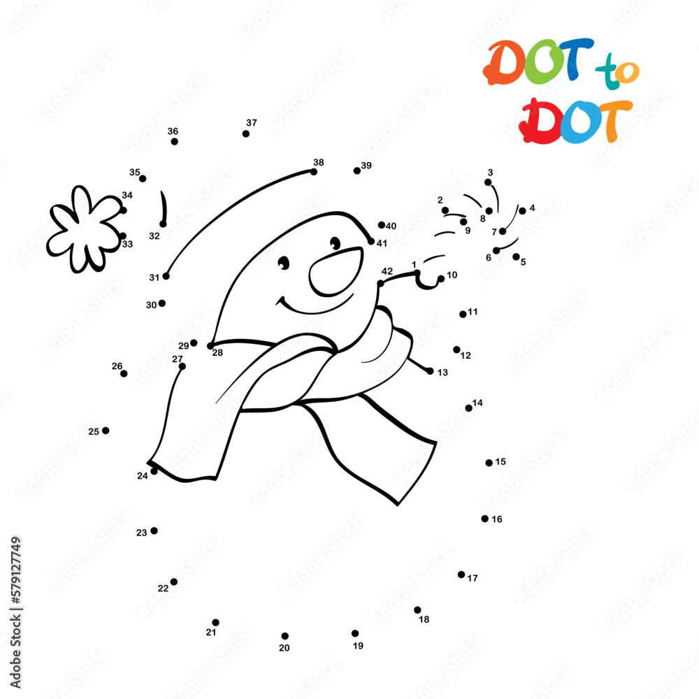 Connect The Dots and Draw Cute Cartoon snowman. Educational Game for ...