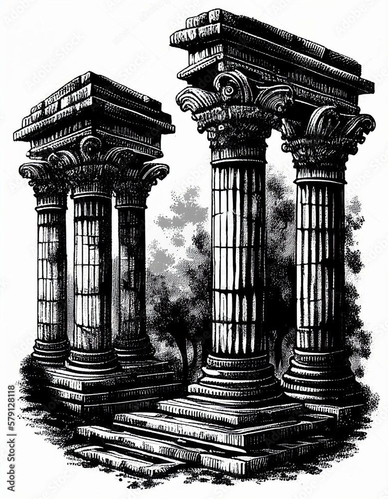 Ancient columns - Art design in black - History Stock Illustration ...
