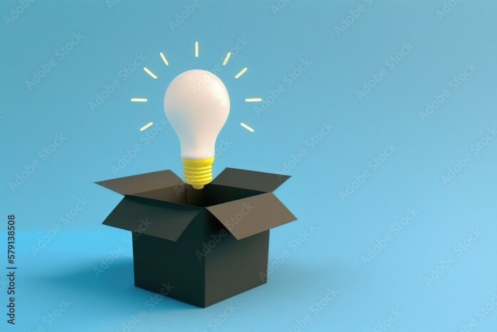 Idea, open box light bulb, thinking outside the box concept, floating ...