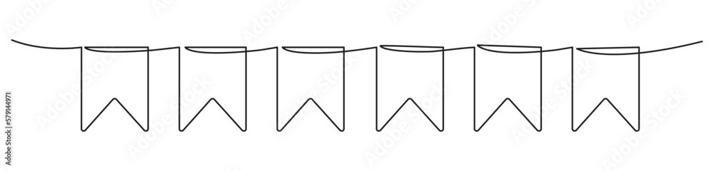Continuous line art drawing buntings garland. Celebration party hand ...