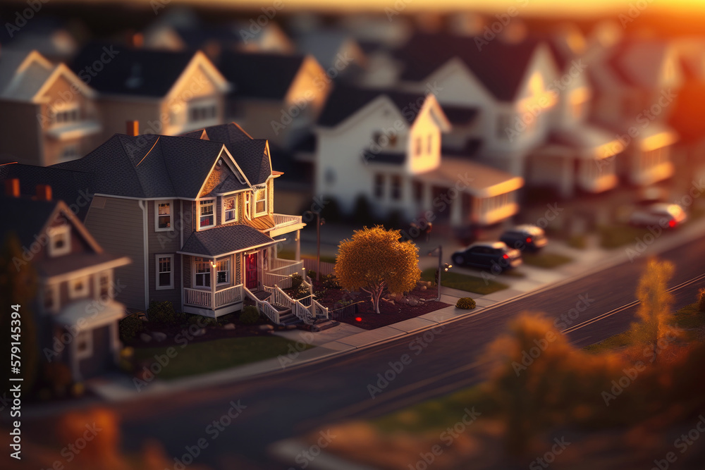 Ilustración de Stock American residential neighborhood, aerial view ...