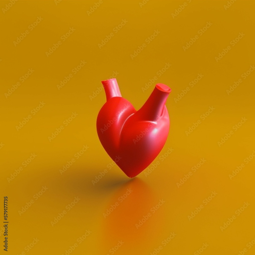 red heart in 3D style on an orange background. A simple image for a ...