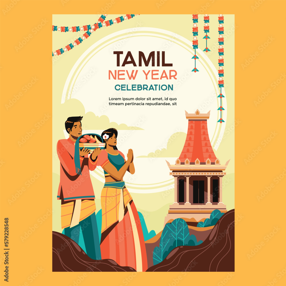 Happy Tamil New Year Poster or flyer with couple pray background Stock ...