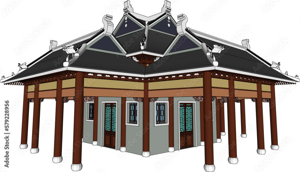 Vector sketch illustration of traditional chinese holy temple for ...