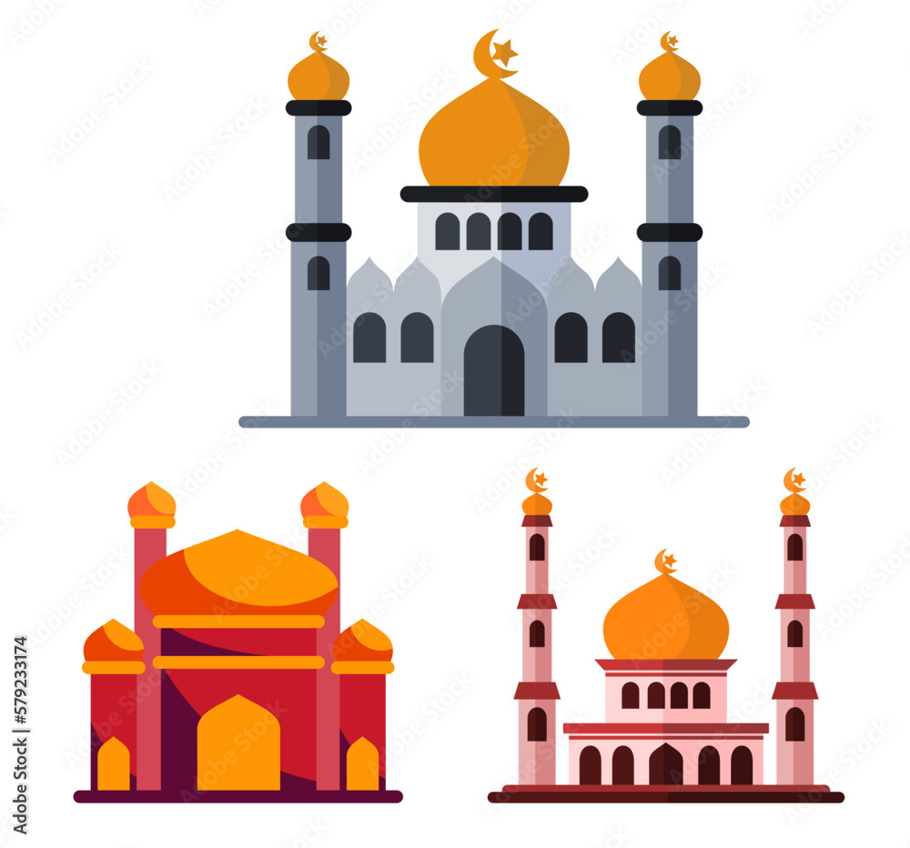 mosque vector illustration collection, use 2d flat style, modern ...
