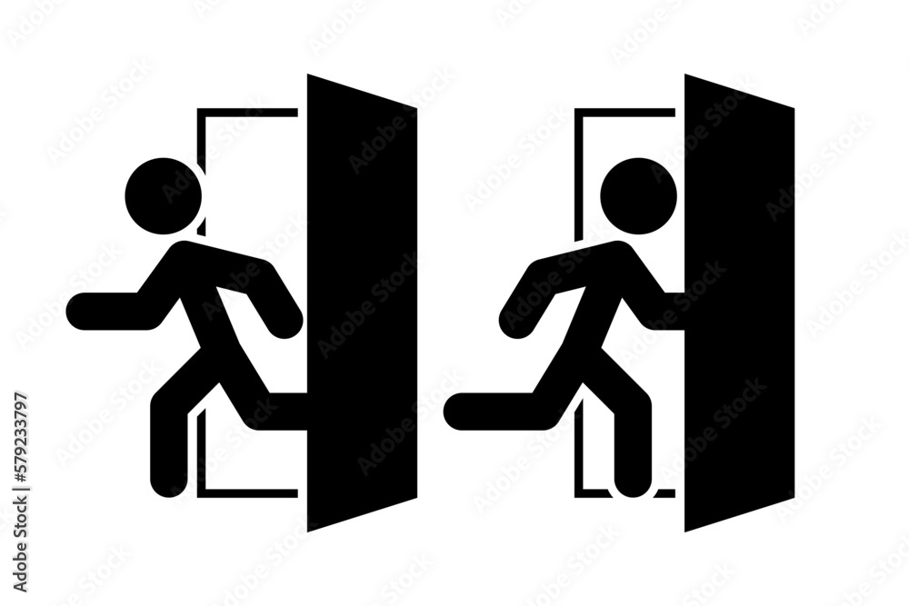 Emergency fire exit sign. Evacuation fire escape door. Emergency exit ...