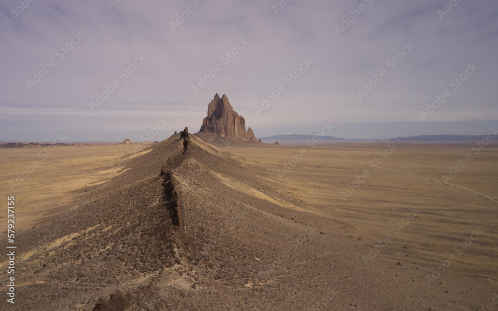 An aerial view of Shiprock an example of a volcanic neck or monadnock ...