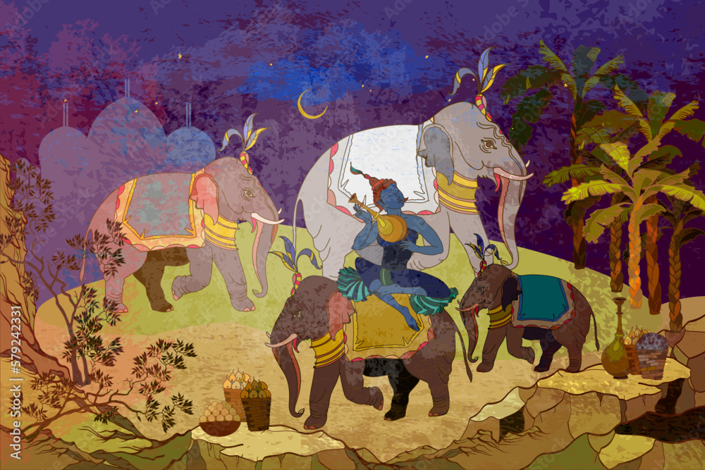 Ancient frescoes. Hinduism. Vishnu and Shiva. Gods of India ...