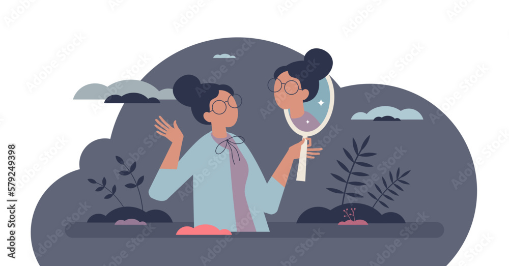 Self aware and personal acceptance with ego awareness tiny person ...