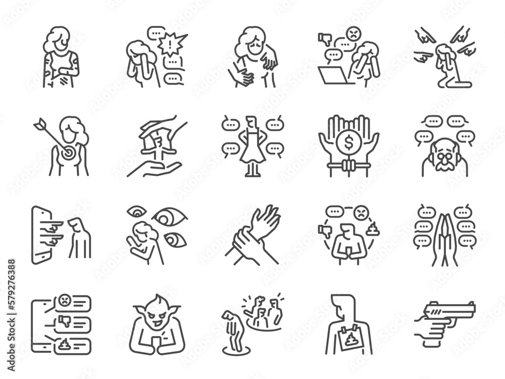 Cyberbullying icon set. It included icons such as bully, social abuse ...