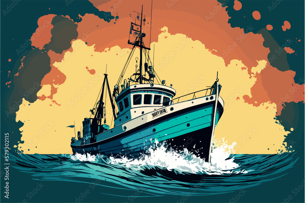 Stock-Vektorgrafik „Fishing boat. Vector art illustration of boat on ...