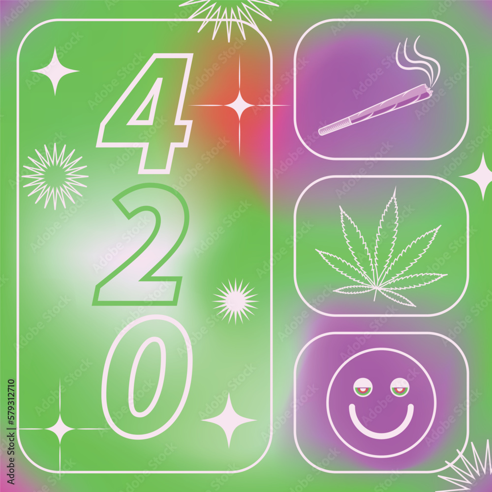 Happy 420 banner design in vintage retro style with icons and geometric ...