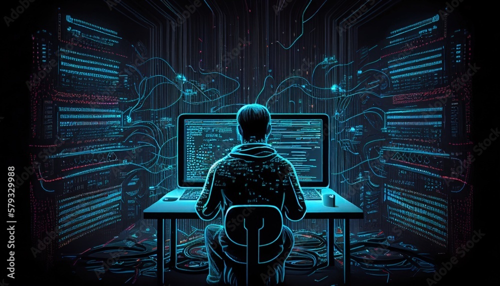 Computer Engineer at Work in Server Room with Big Data Storage and ...