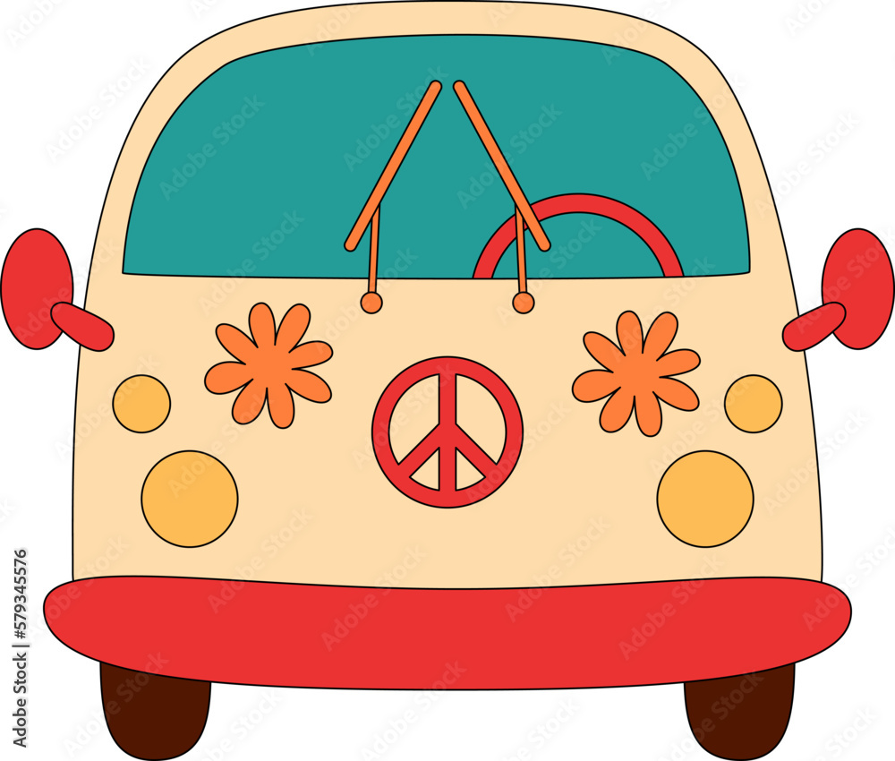 Retro groovy mini van vector illustration Stock Vector | Adobe Stock
