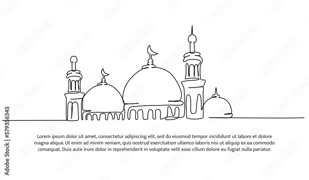 Continuous line design of modern mosque. Future building design concept ...
