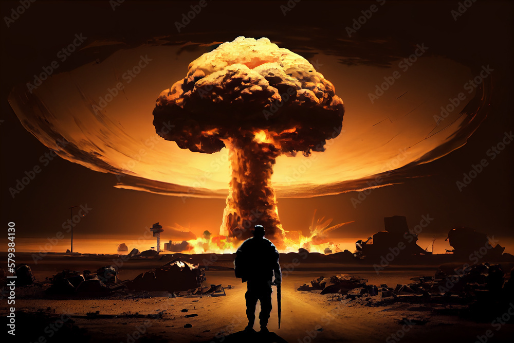 Nuclear war conflict. Stop the war. Doomsday. Explosion of a nuclear ...