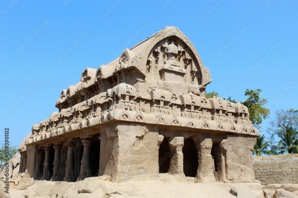 Bhima Ratha a monument in the Pancha Rathas complex at Mahabalipuram ...