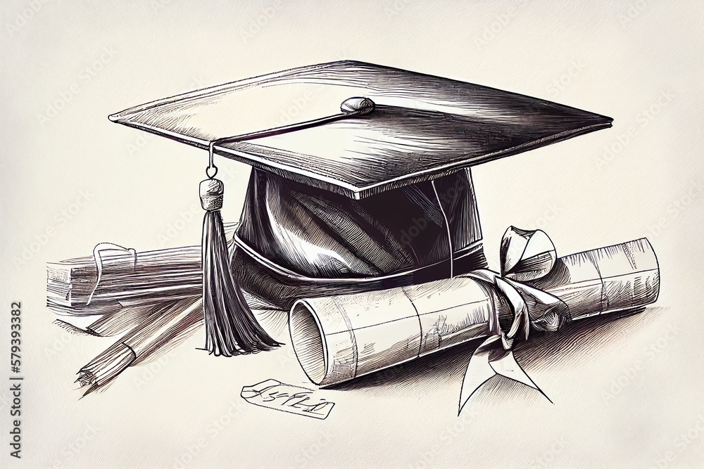Graduation cap with tassel and rolled diploma. Mortarboard and Degree ...
