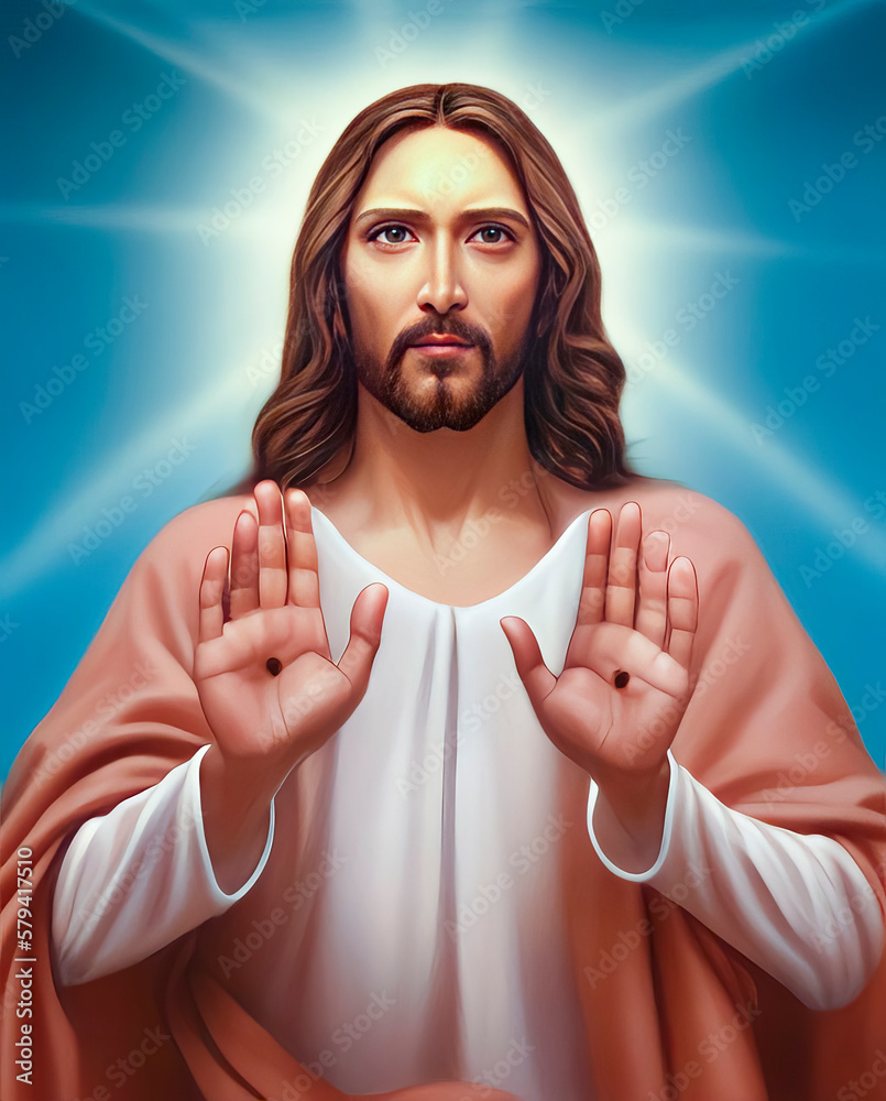 Painting of Jesus showing the holes in his hands to Thomas, proof of ...