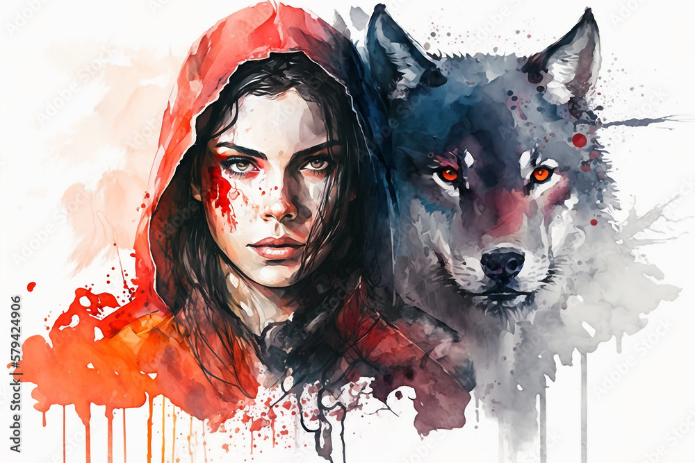Red Riding Hood and the wolf, fairy tale by the Grimm Brothers ...