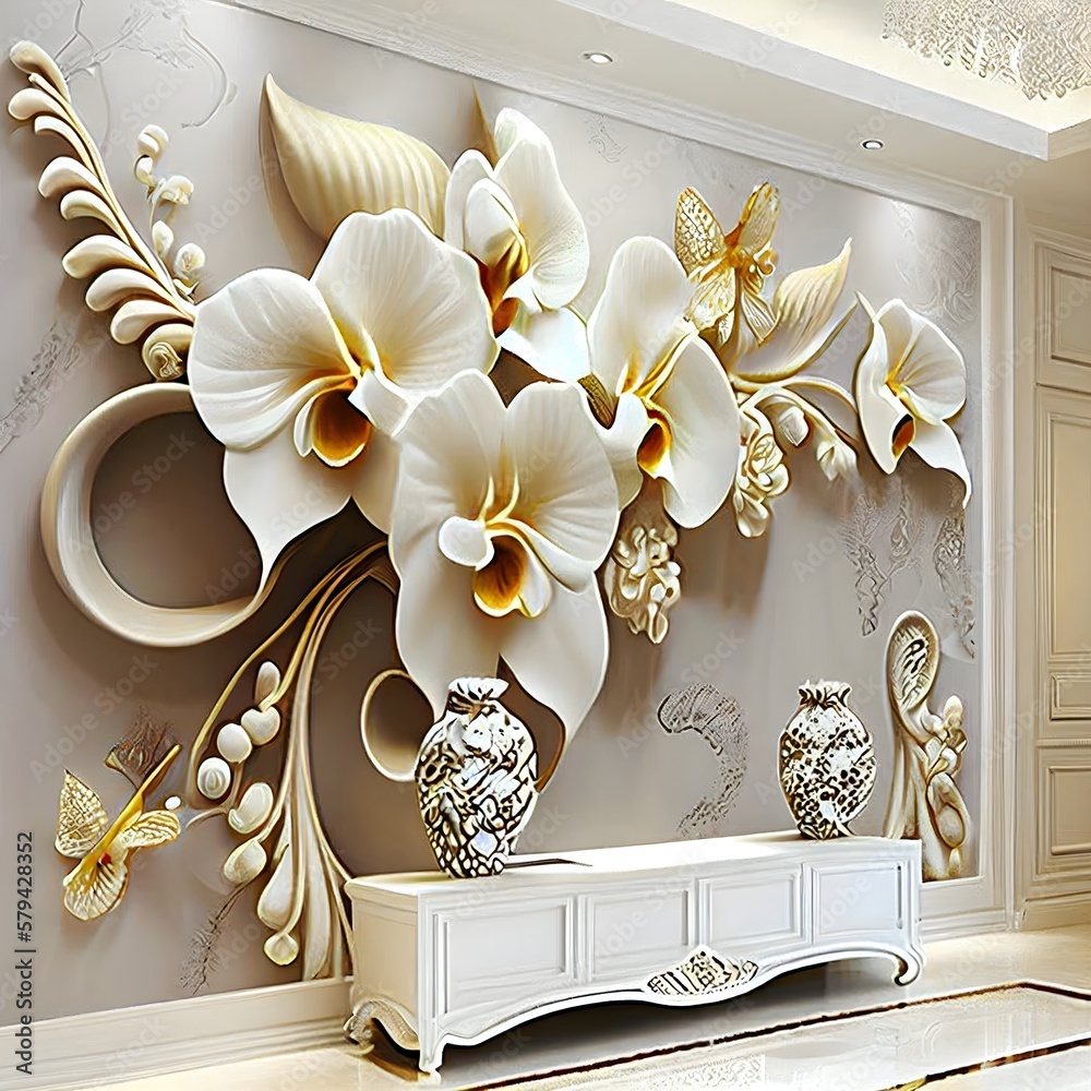 3D premium flower Wallpaper Murals, Bespoke Living Room Bedroom Home ...