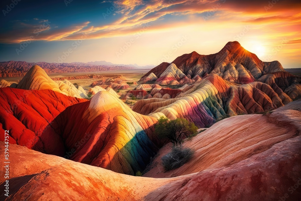 Sunset above Rainbow Mountain is a sight to behold. Locale Zhangye ...