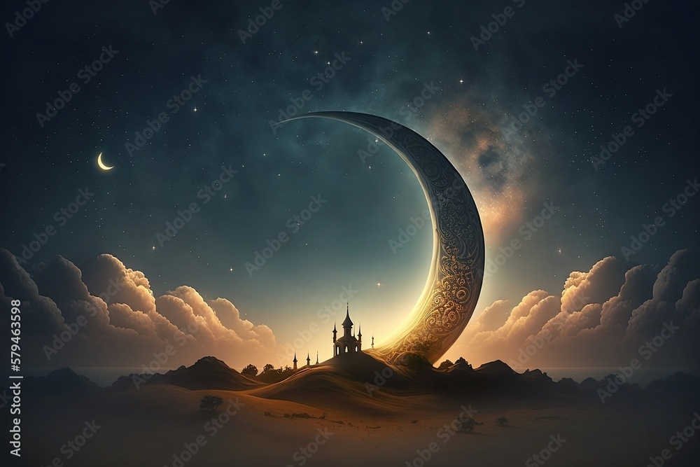 ramadan crescent moon Stock Illustration | Adobe Stock