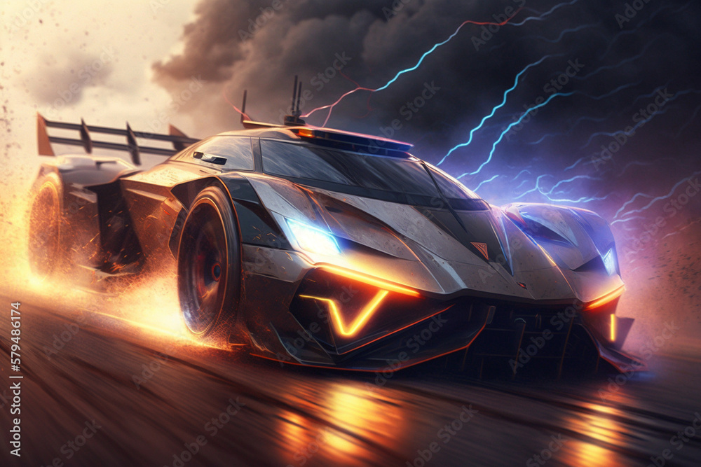 Super fast car automobile concept design with fire. Luxury speed race ...