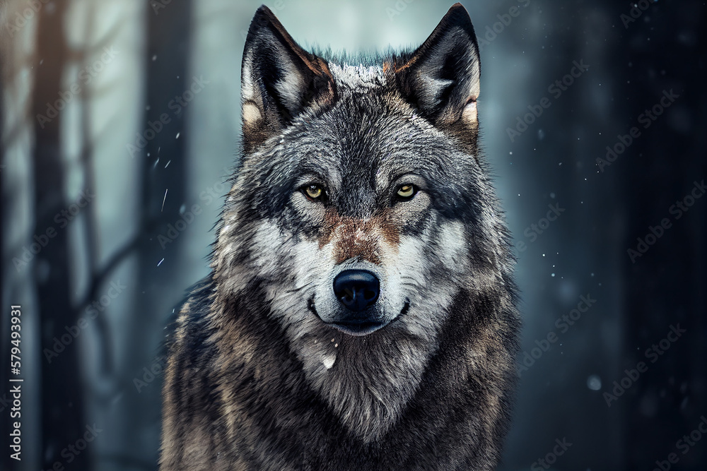Portrait of dangerous alpha wolf. generative AI Stock Illustration ...
