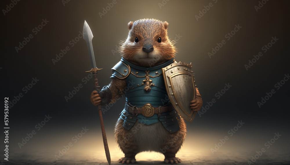 humanoid angry beaver standing like a human wearing body armor Stock ...