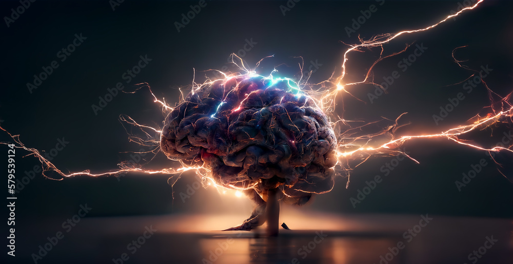 concept of a human brain full with creativity, shows multiple colors ...