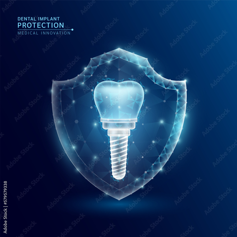 Dental implant organ translucent low poly triangle inside shield ...