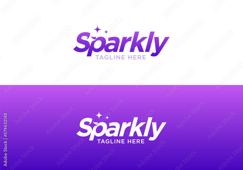 Sparkly logo lettering typography with sparkle star icons negative space modern logo purple and ...