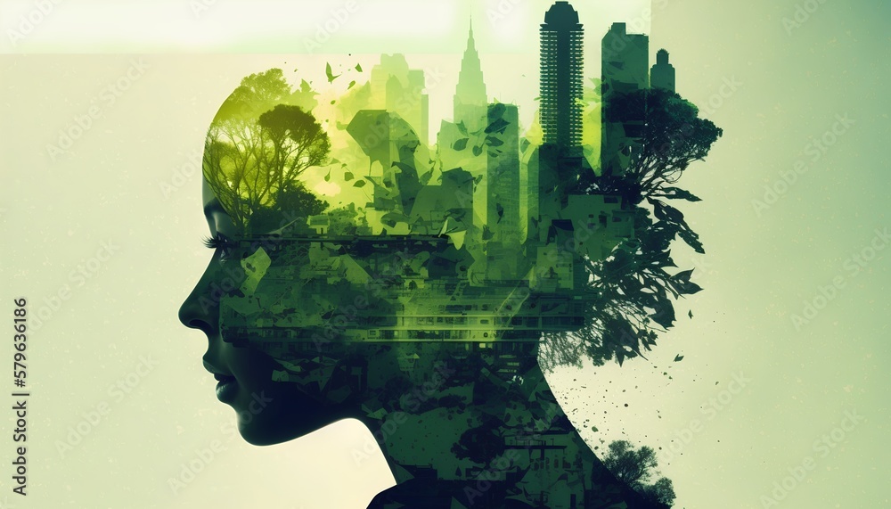Sustainable environment concept. The image depicts human thinking towards preserving nature ...