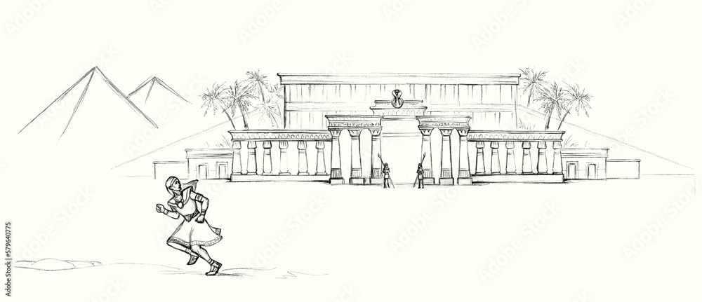 Pencil drawing. Moses flees from Egypt Stock Illustration | Adobe Stock