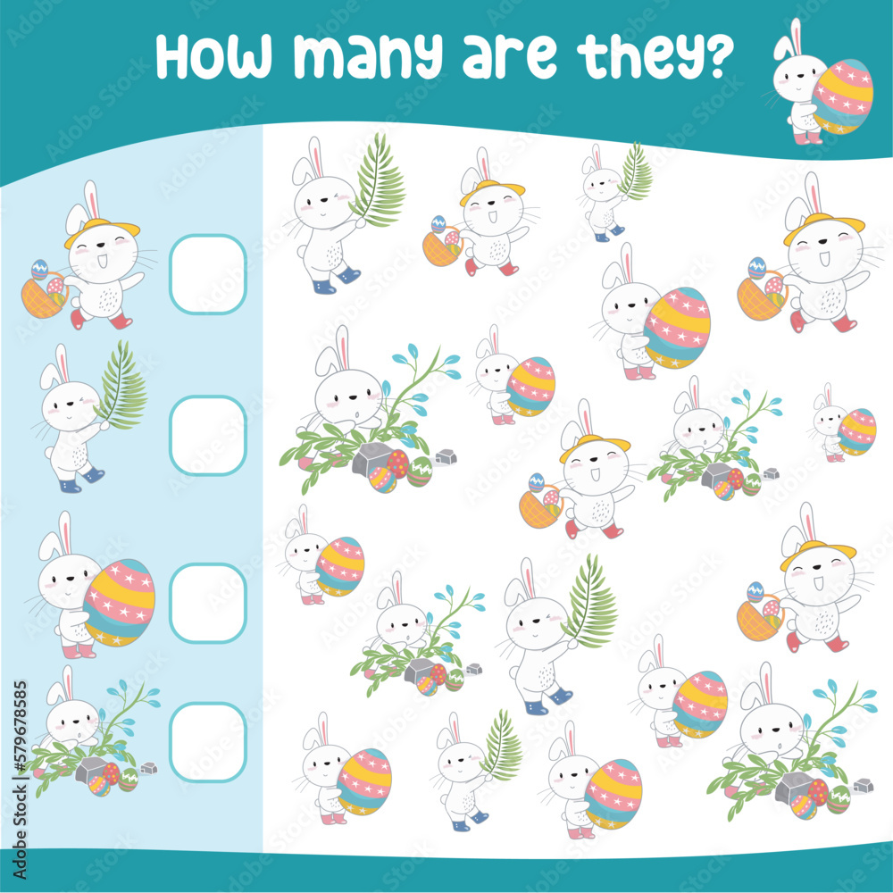 Mathematics activity page with cute and kawaii rabbits and chicks ...