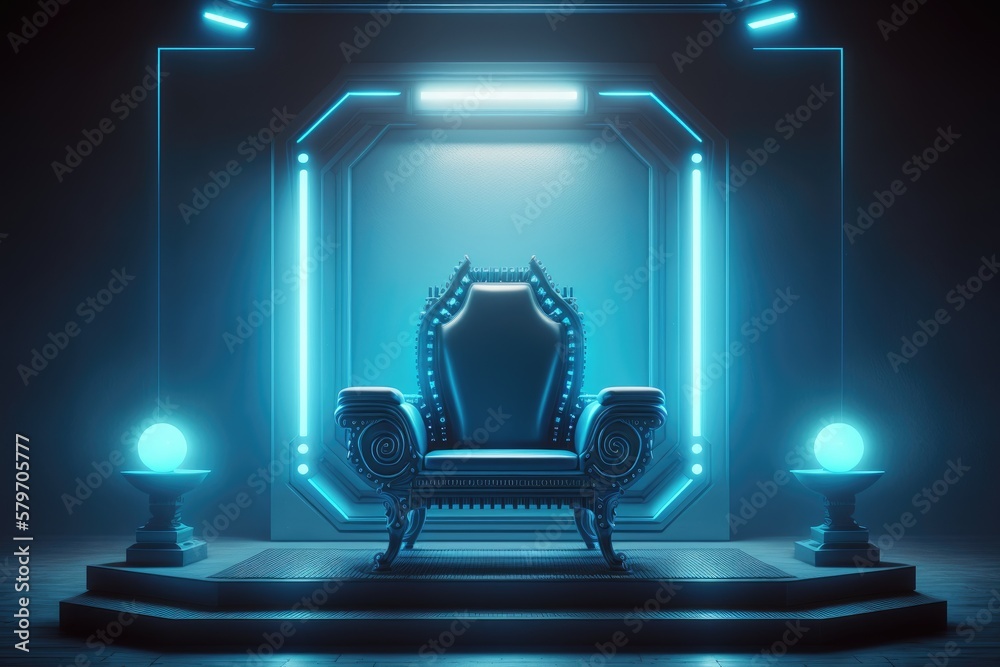 blue futuristic empty throne stage with Smoke and neon light generative ...
