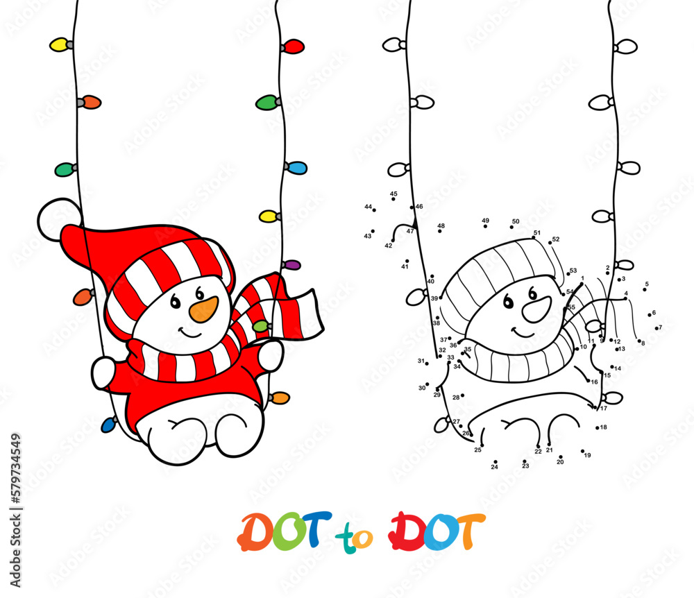 Connect The Dots and Draw Cute Cartoon snowman. Educational Game for ...