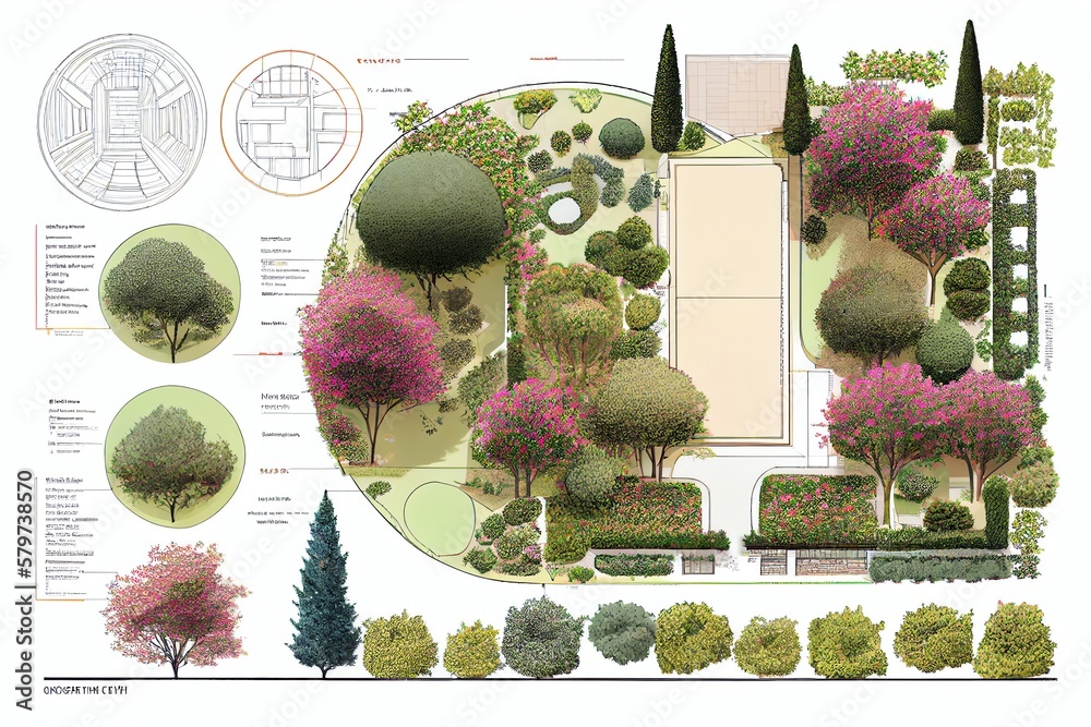 Ilustración de Stock Architectural Plans Trees. Bushes And Shrubs, Top View For Landscape Design ...