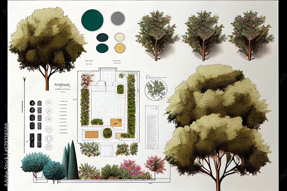 Architectural Plans Trees. Bushes And Shrubs, Top View For Landscape ...