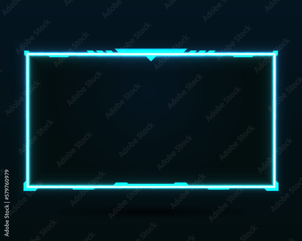 Futuristic neon blue stream overlay webcam screen border frame template ...