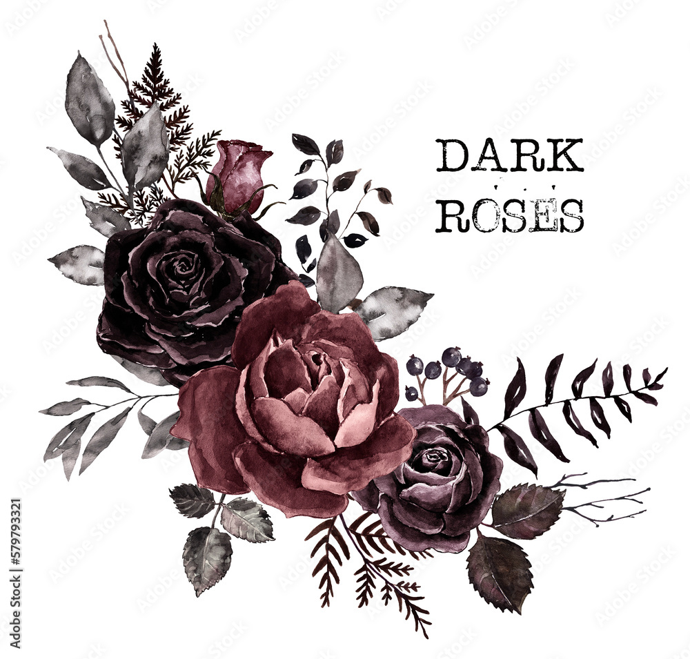 Dark roses floral open wreath made in vintage Victorian gothic style ...