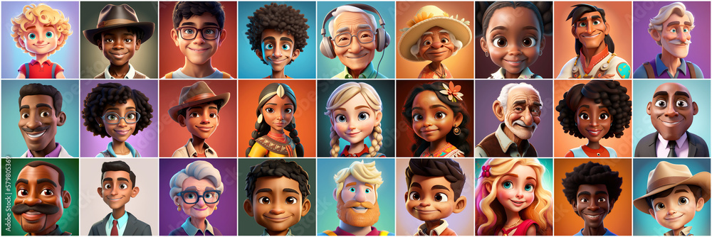 Set of avatars of happy people of different races and ages. Portraits ...
