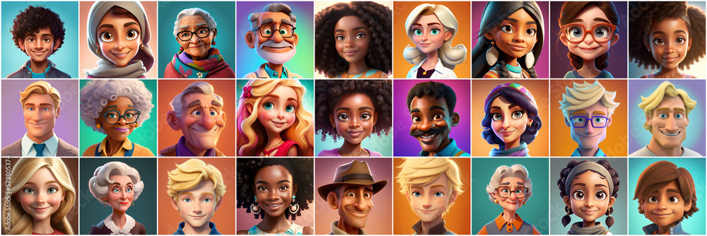 Set of avatars of happy people of different races and ages. Portraits ...