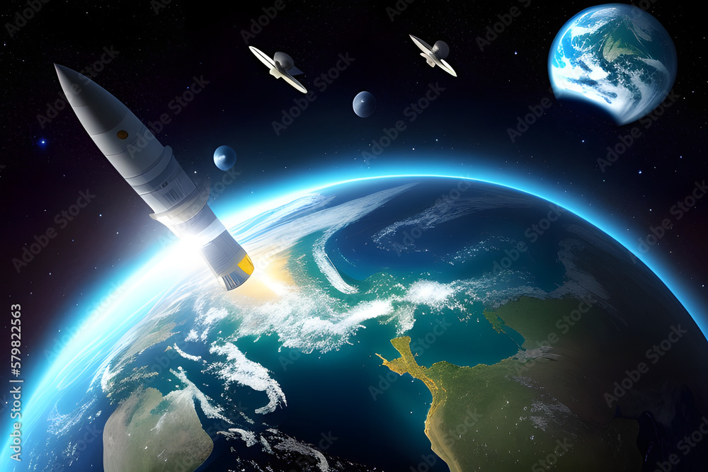 Planet Earth on starry space background, day and night transition ...