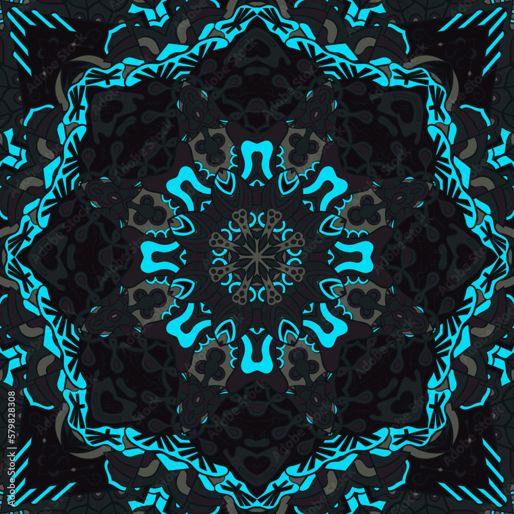 Seamless tile texture. Tracery mehndi design image. Dark toxic colors ...